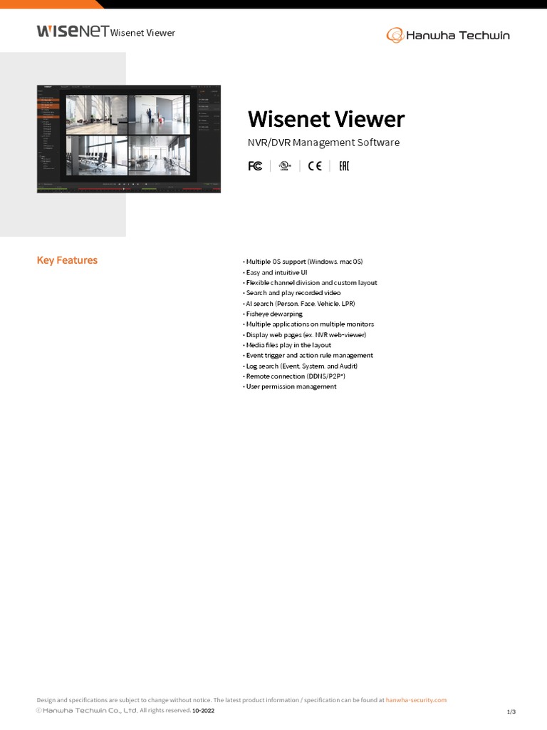 DataSheet - Wisenet Viewer - VI | PDF | Video | Digital Video Recorder
