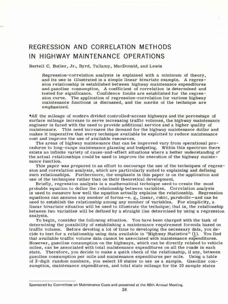 Regression and Correlation Methods in Highway Maintenance Operations | PDF | Regression Analysis ...