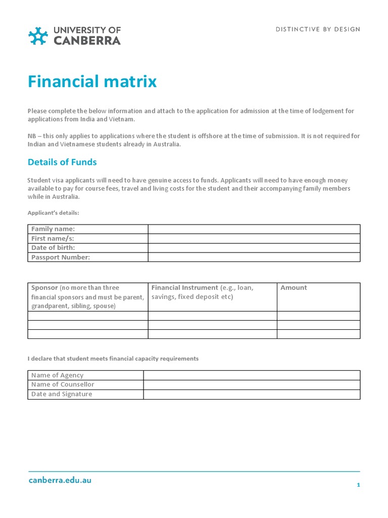Financial Matrix for Student Visa Applications | PDF