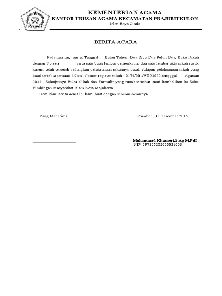 Berita Acara Pengembalian N, NB, Na | PDF