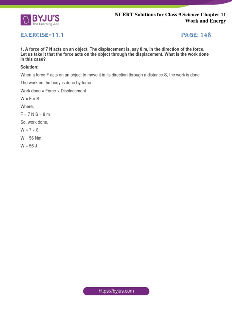 Ncert Solutions Dec14 For Class 9 Science Chapter 11 Work and Energy ...