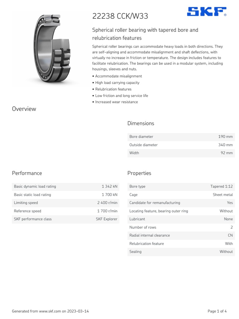 SKF 22238 CCK - W33 Specification | PDF | License | Websites