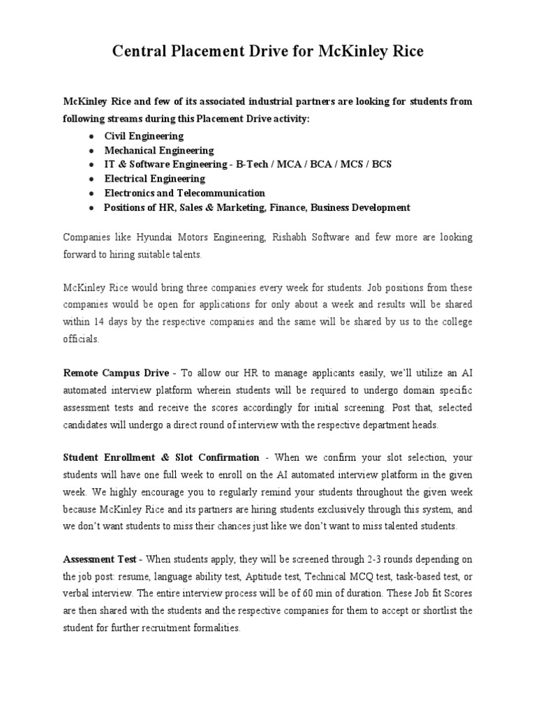 McKinley Rice | PDF | Engineering | Recruitment