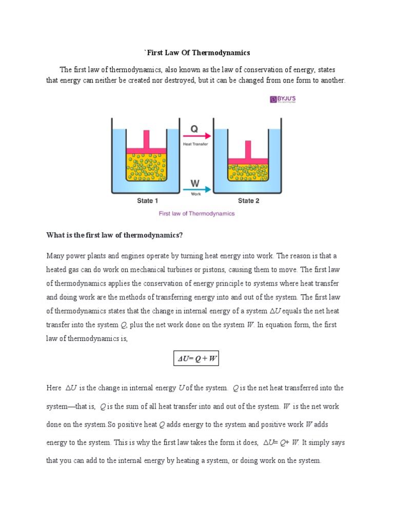 First Law of Thermodynamics Explained | PDF | Gases | Heat