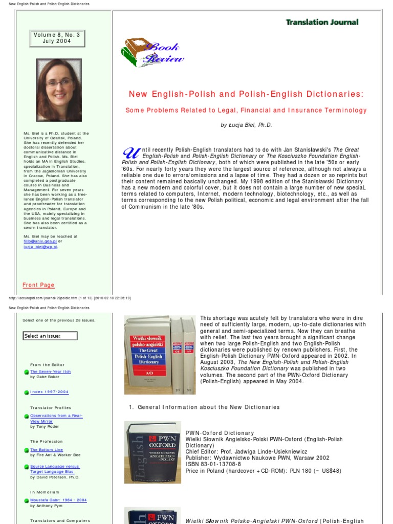 New English-Polish and Polish-English Dictionaries PDF | PDF | Balance ...