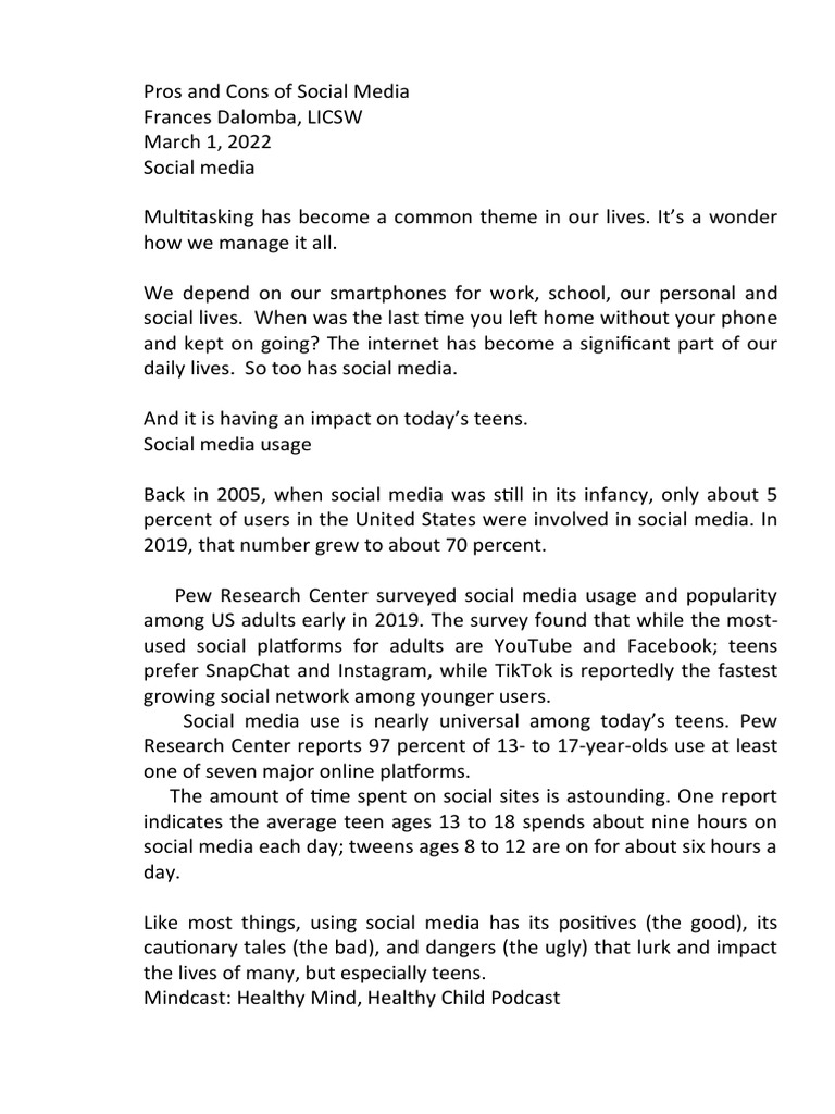 Social Media: Pros and Cons Discussion | PDF | Social Media | Popular ...