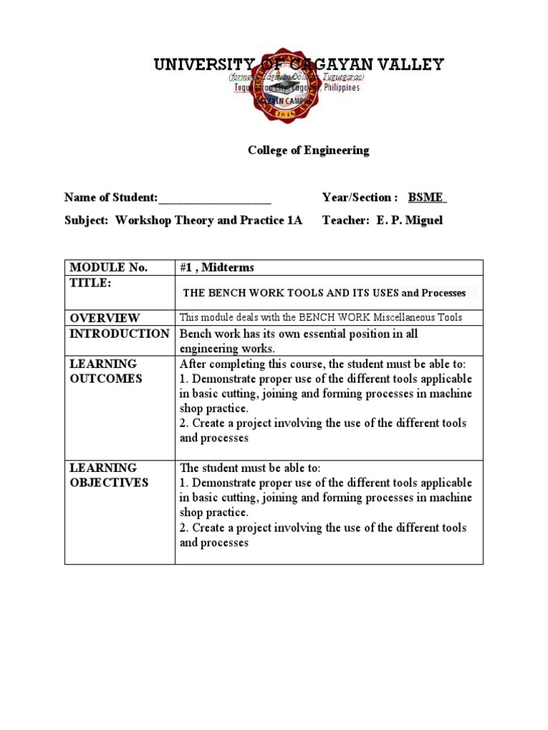Module 3. Midterms. Workshop Theory and Practice. Midterms | PDF | Drill | Mechanical Engineering