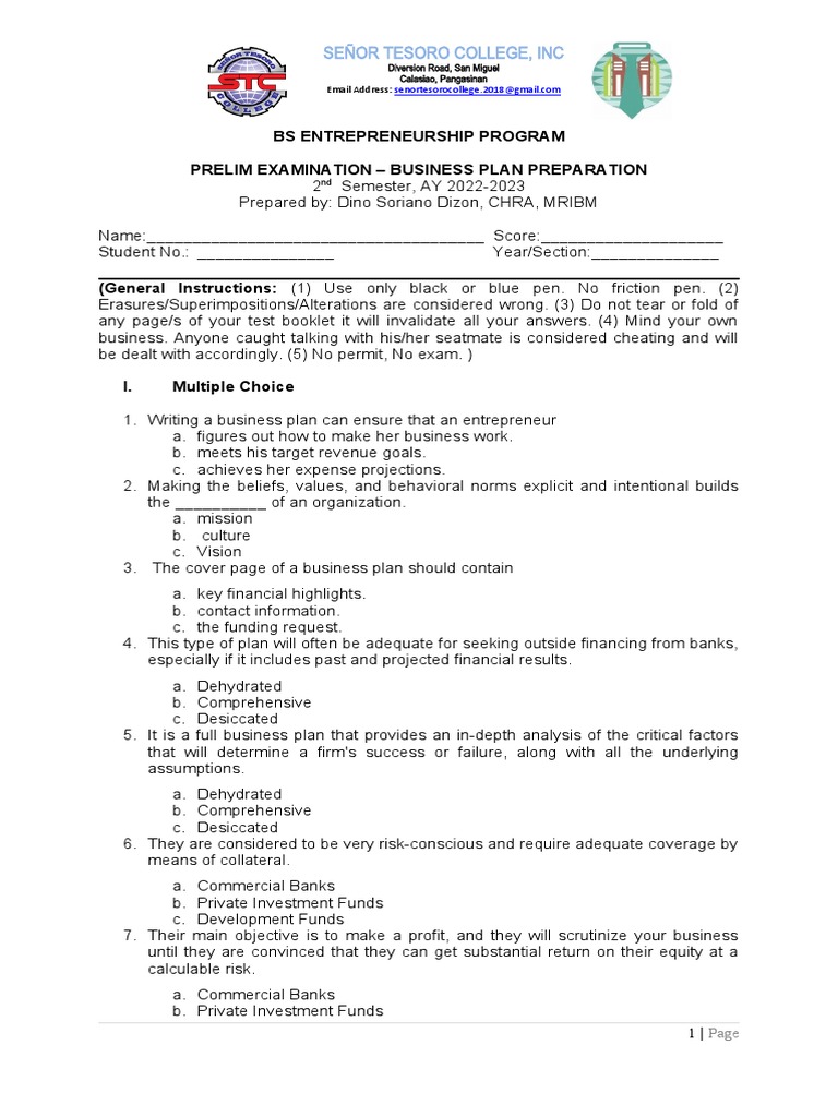 Prelim - BP PREP | PDF | Business Plan | Entrepreneurship