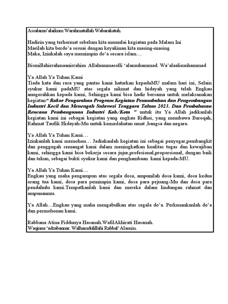 Do'a Rakor Kab. Kota 2023 | PDF