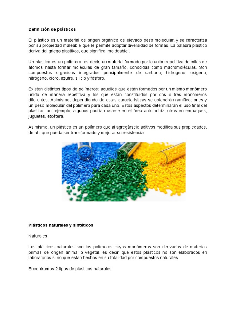 Plásticos Definicion y Clasificacion | PDF | Polímeros | Elastómero