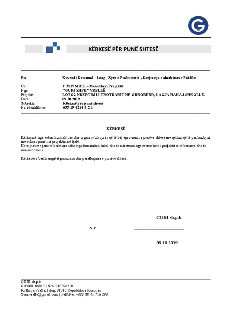 Kërkesë Për Punë Shtesë | PDF