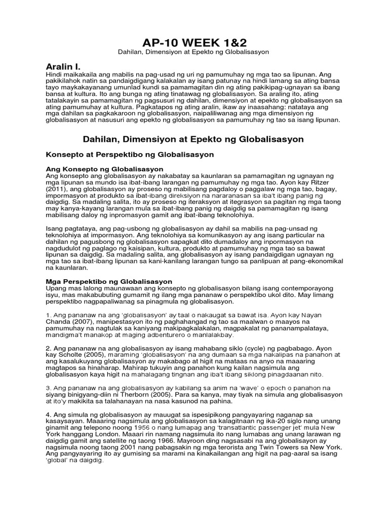 Ap 10 Week 1&2 | PDF