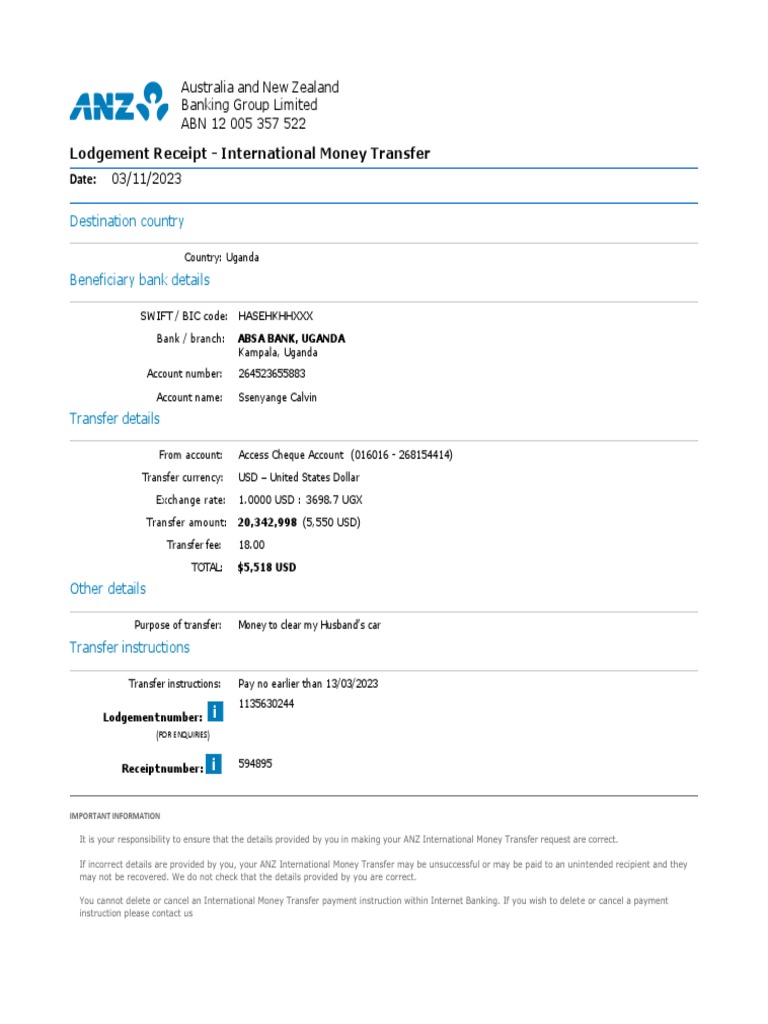 Money Transfer Receipt to Ms M. Cloe | PDF