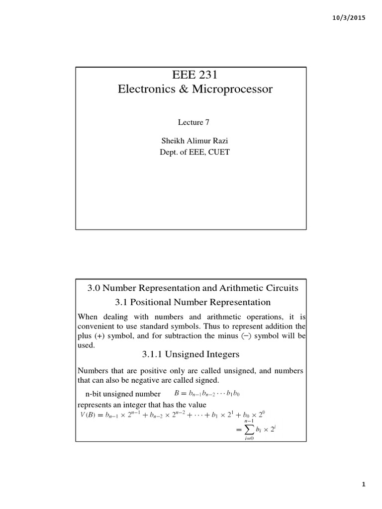 EEE 231 - Lecture 7 PDF | PDF | Arithmetic | Theory Of Computation