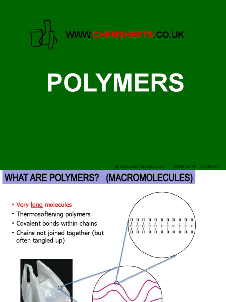Chemsheets GCSE 1244 Polymers | Download Free PDF | Polymers | Polymerization