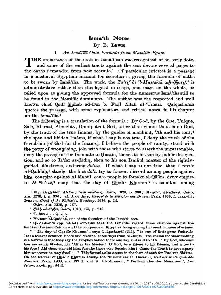 Lewis Ismaili Notes | PDF | Isma'ilism | Shia Islam