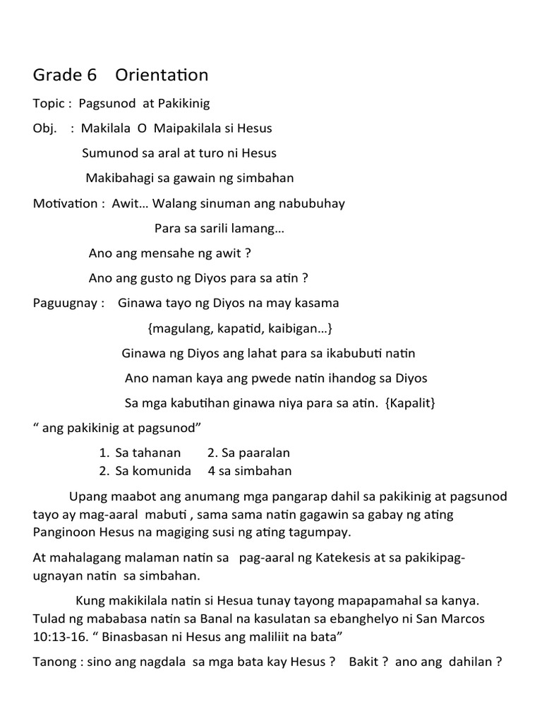 Grade 6 Orientation | PDF