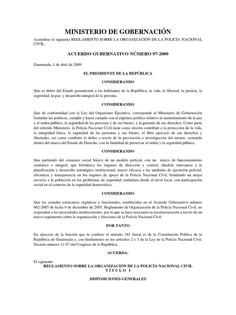 Acuerdo Gubernativo 97-2009 y Sus Reformas | PDF | Policía | Planificación