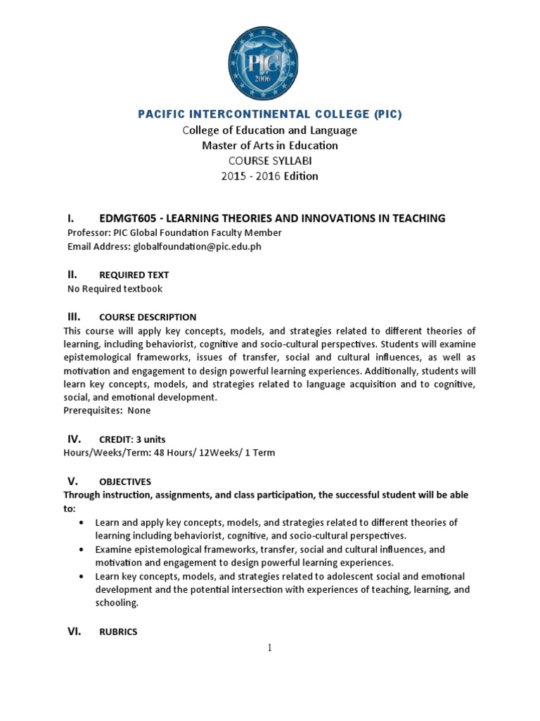 EDMGT 605 - Learning Theories and Innovations in Teaching | PDF | Fallacy | Argument