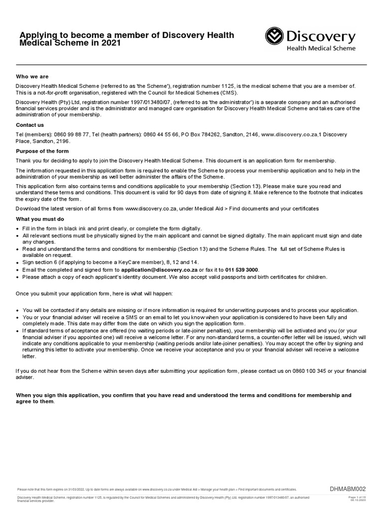 Discovery Health Membership Application Form | PDF | Heart | Debit Card