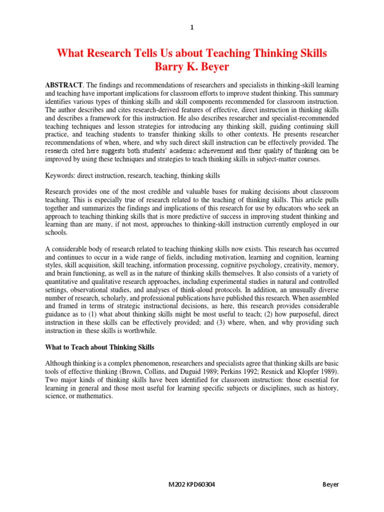 Teaching Essential Thinking Skills | PDF | Thought | Learning