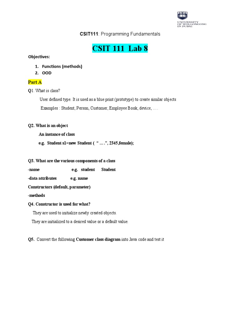 Lab 8 Pdf Constructor Object Oriented Programming Programming