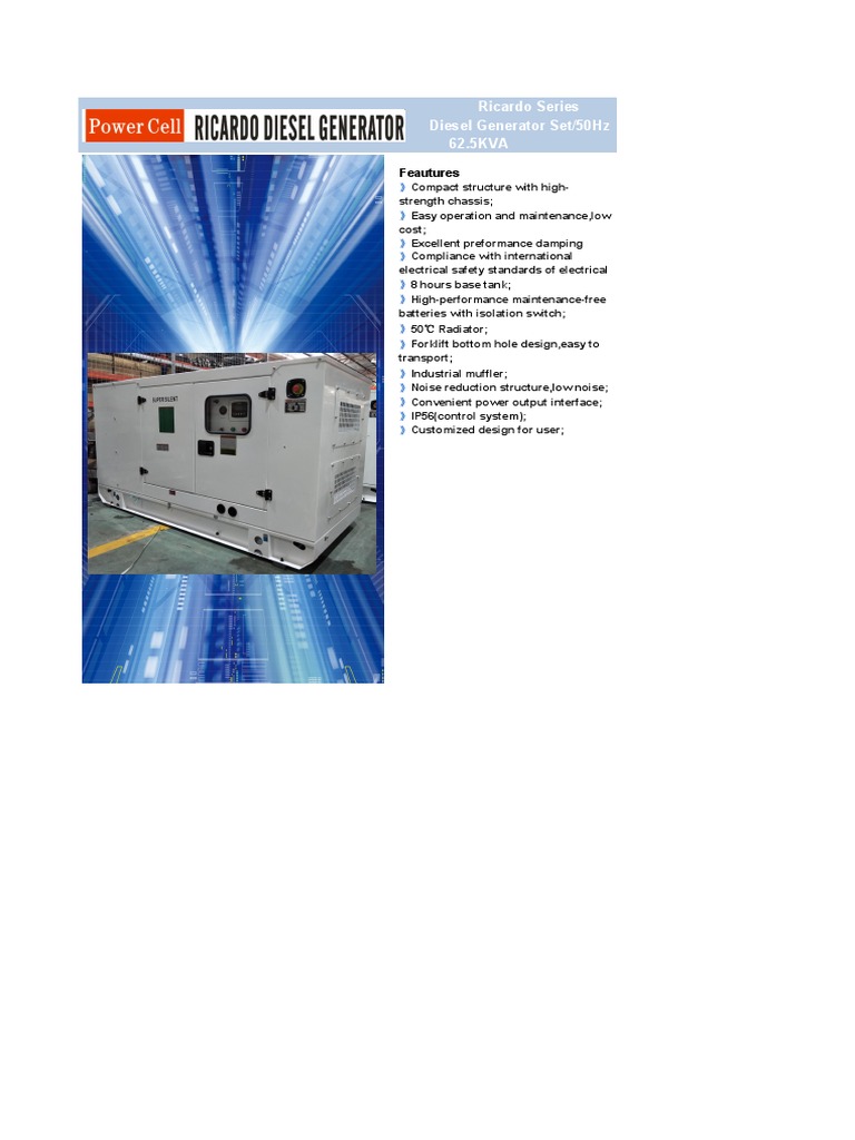 Power Cell Generator Technical Data 62.5 KVA PDF | PDF | Diesel Engine ...