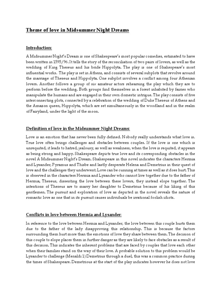 Theme of Love in Midsummer Night Dreams | PDF | A Midsummer Night's Dream