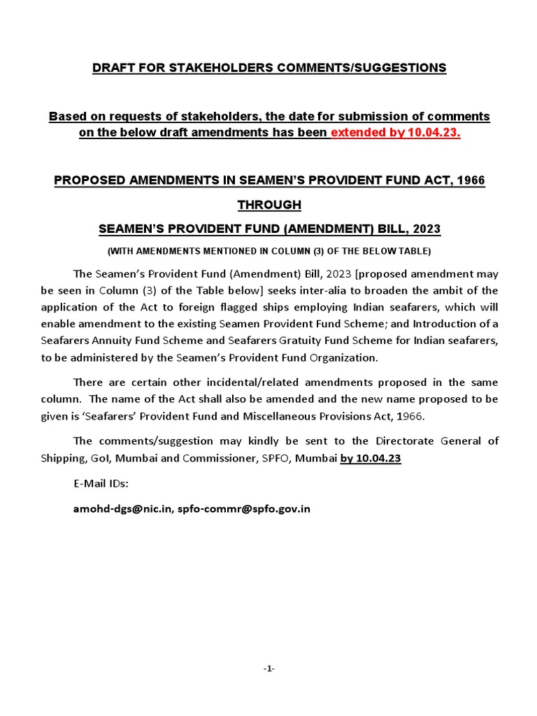 Proposed PF Rule Amendment Draft by DG Shipping | PDF | United Kingdom ...