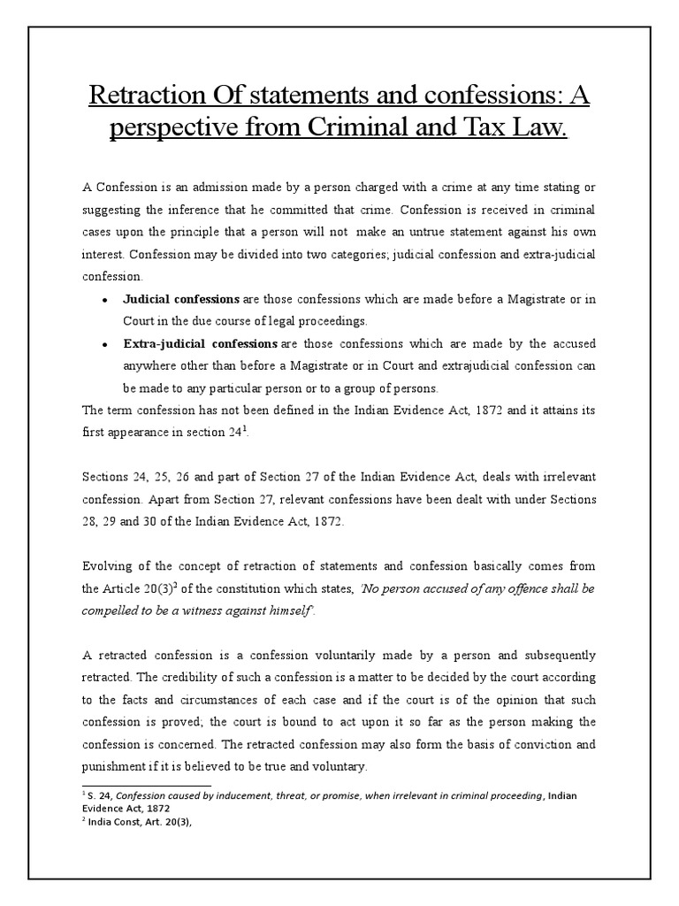 Retraction of Statements and Confessions | PDF | Confession (Law ...