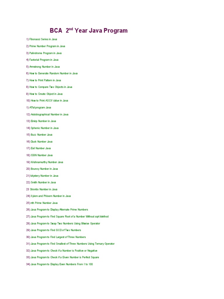 BCA 2nd Year Java Program | PDF | Integer (Computer Science) | Arithmetic