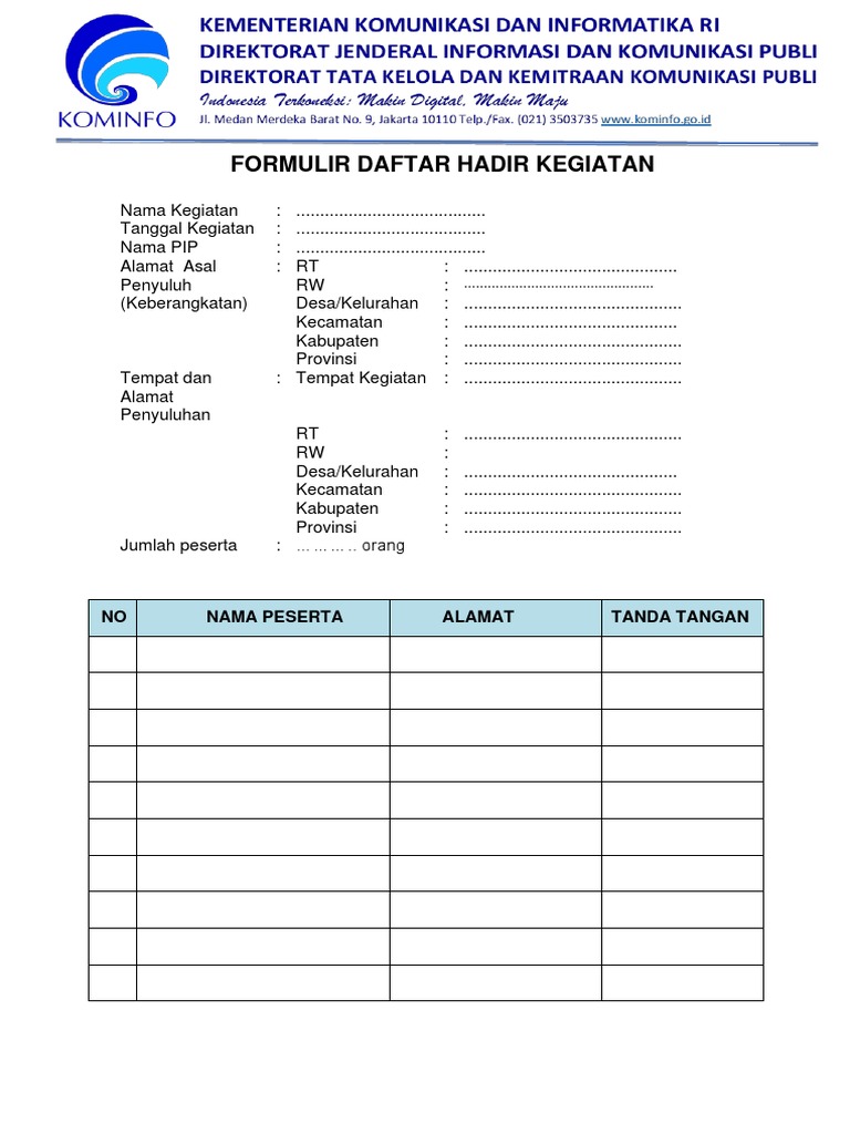 Form Daftar Hadir - 2023-1 PDF | PDF | Politik | Griya & Taman