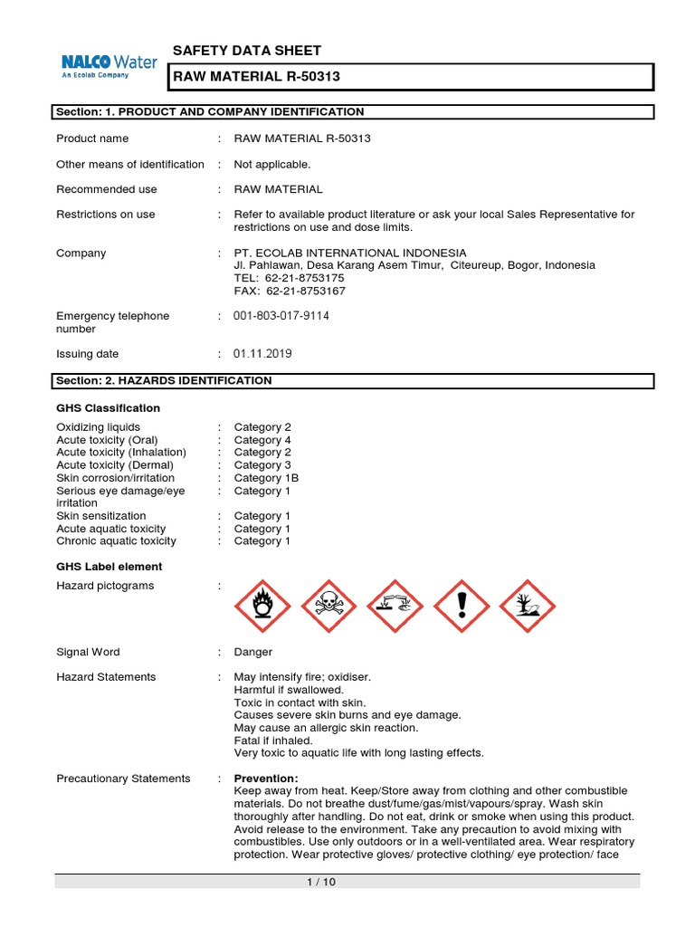 Safety Data Sheet for Raw Material R-50313: Hazardous Chemical Composition and Handling ...