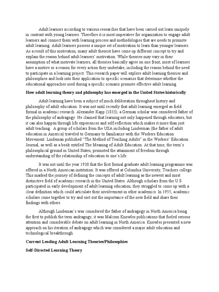 Exploring Knowles' Adult Learning Theory | PDF | Adult Education ...