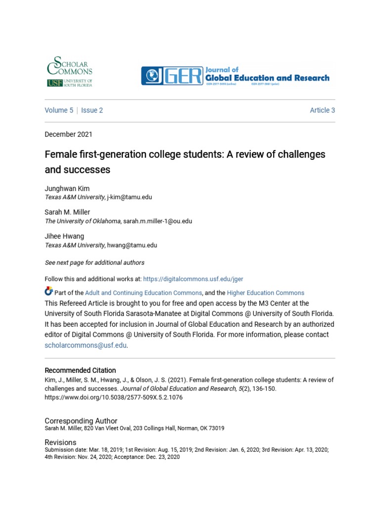 Female First-Generation College Students - A Review of Challenges and ...