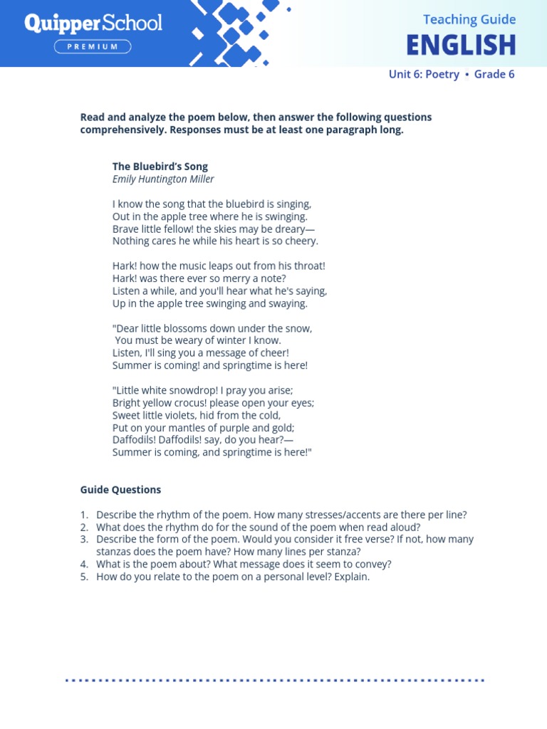 PDF (Texts) - English 6 - Unit 6 - Lesson 1 - Poetic Structure - Rhythm ...