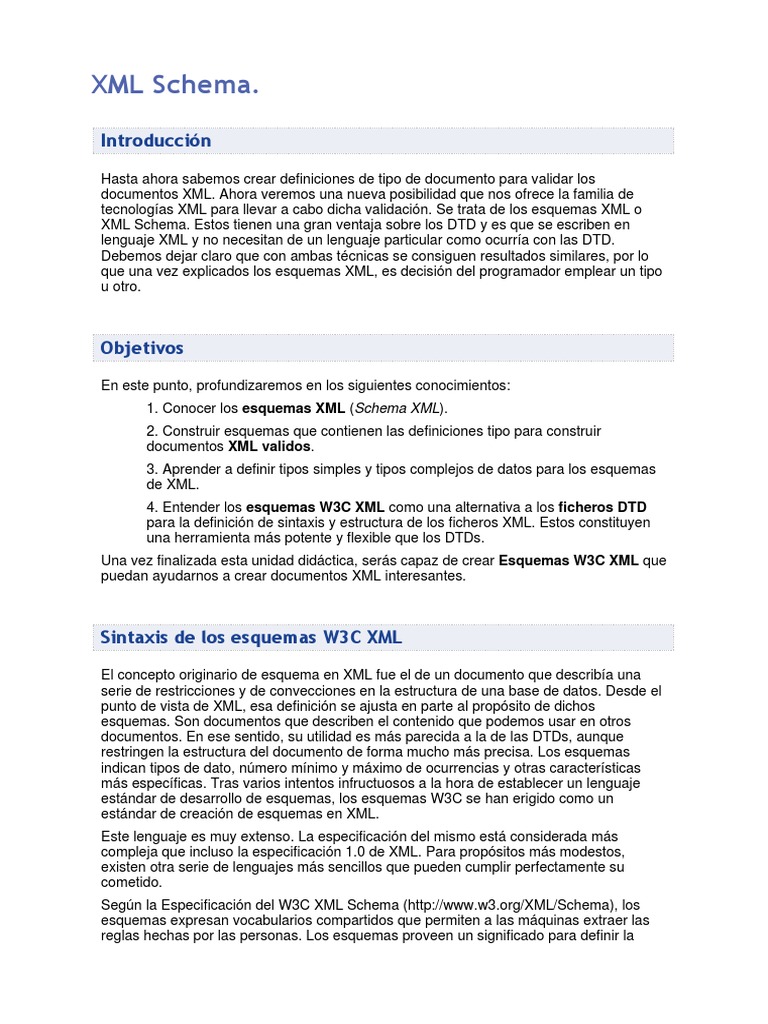 Inicio XML Schema | PDF | Xml | Formatos de serialización de datos Inicio XML Schema | PDF | Xml | Formatos de serialización de datos