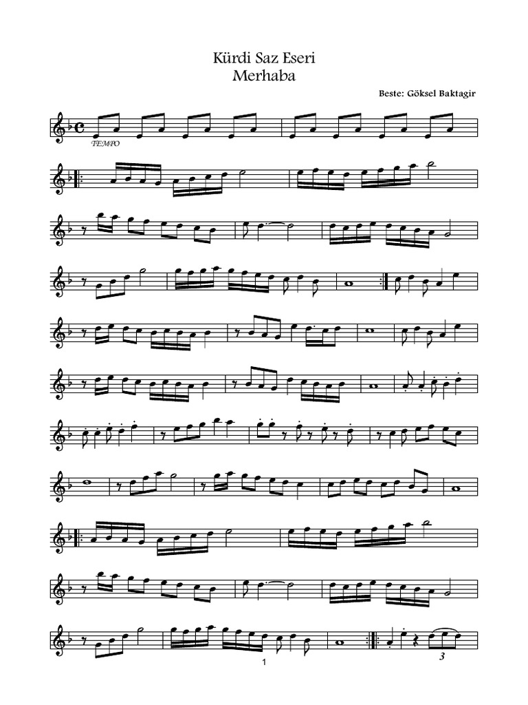 Kürdi Saz Eseri-Merhaba-Göksel Baktagir PDF | PDF