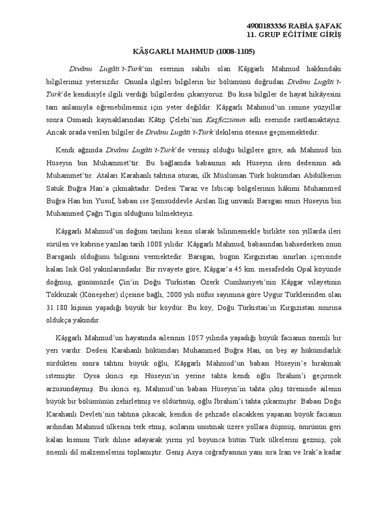 RABİA ŞAFAK 4900183336 Kaşgarlı Mahmud | PDF