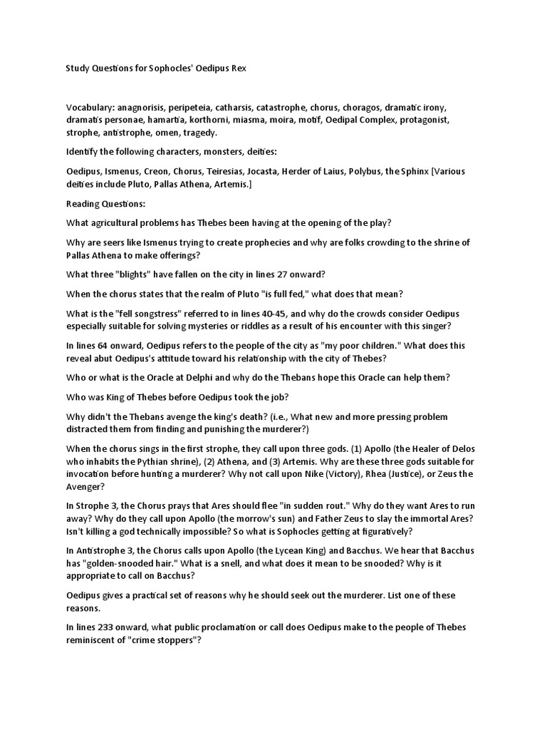Study Guide for Sophocles' Oedipus Rex | PDF | Theban Mythology ...