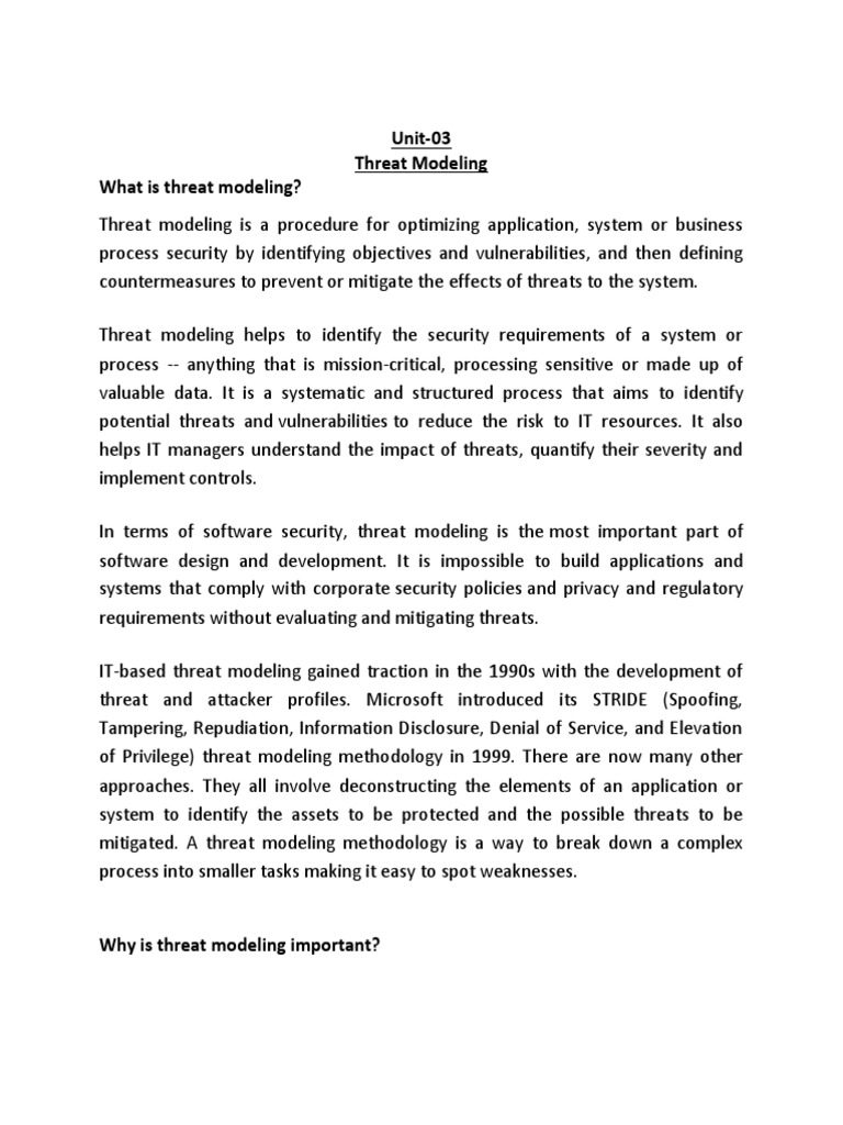 Unit-03 - Threat Modeling | PDF | Threat (Computer) | Computer Security