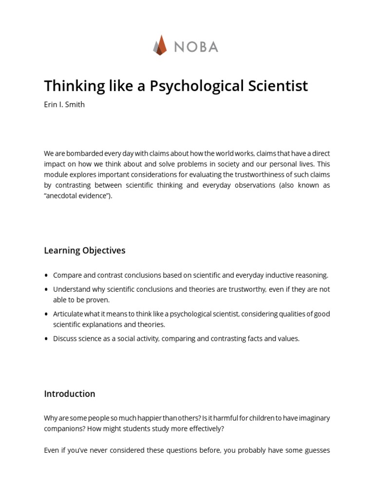 Thinking Like A Psychological Scientist | PDF | Science | Hypothesis