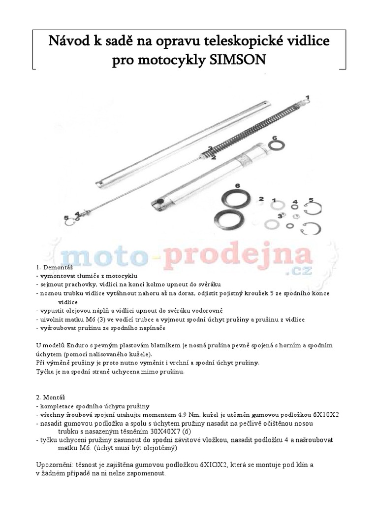Sada Na Opravu Teleskopicke Vidlice SIMSON | PDF