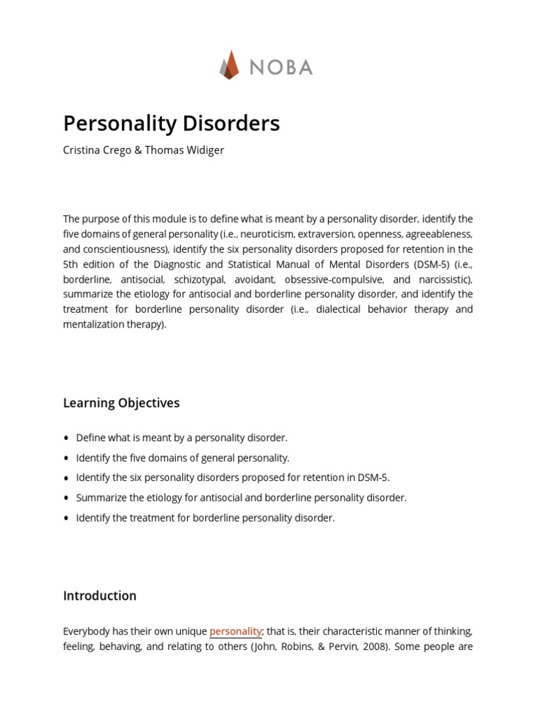 Personality Disorders PDF | PDF | Personality Disorder | Mental Disorder