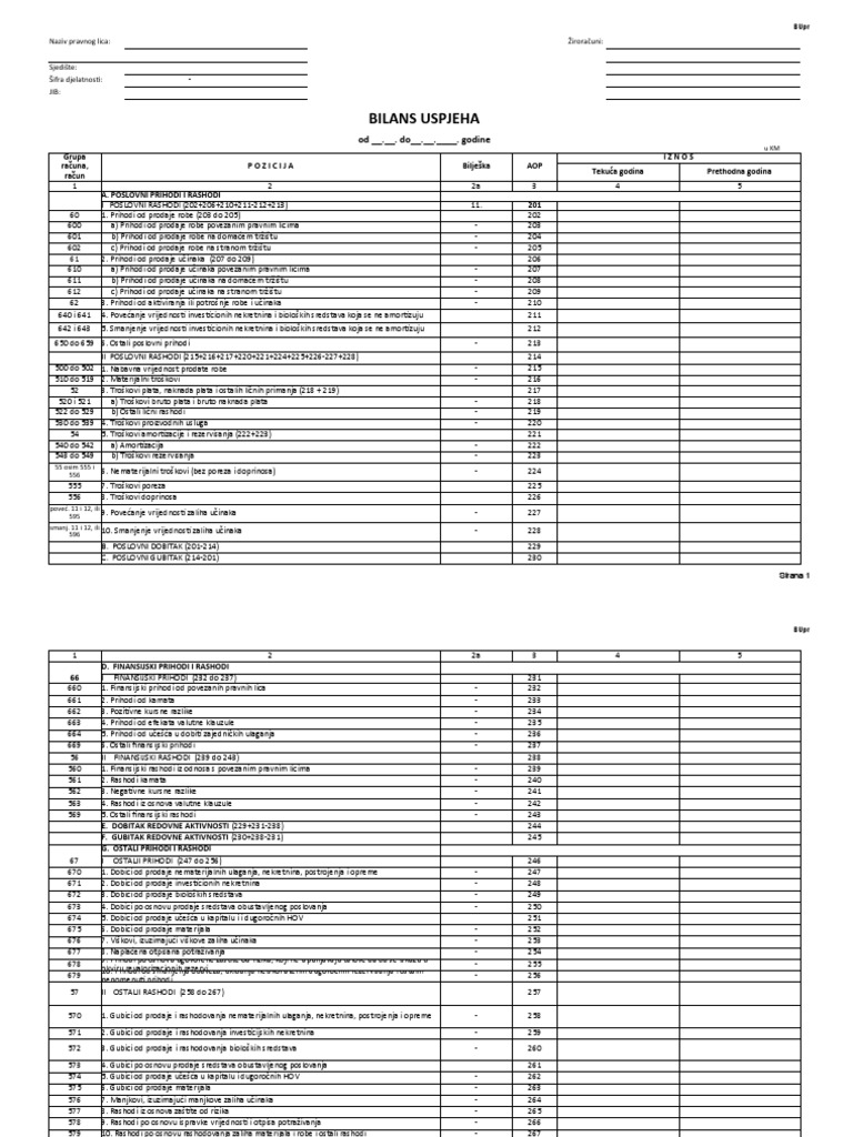 Bilans Uspjeha-Profitne Org - Bos | PDF