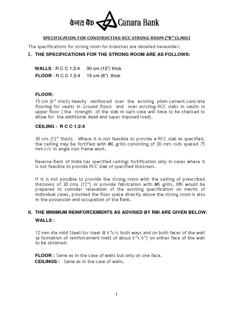 Strong Room Specifications PDF | PDF | Bank Vault | Wall