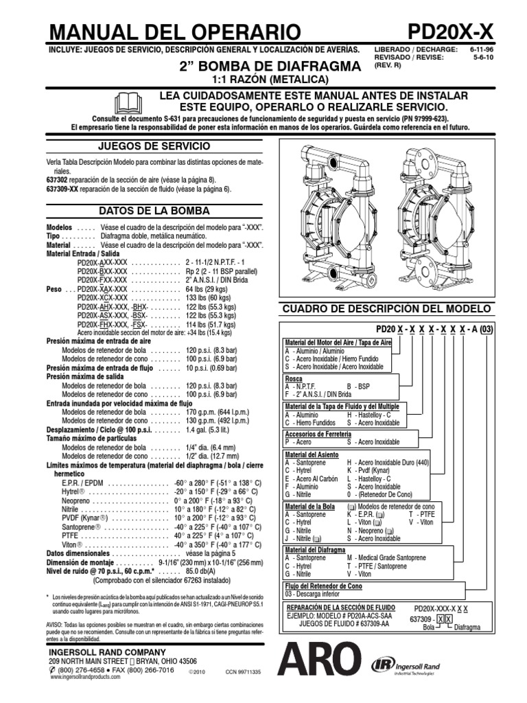 Manual Aro - pd20 - Serie - 1 PDF | PDF | Bomba | Materiales