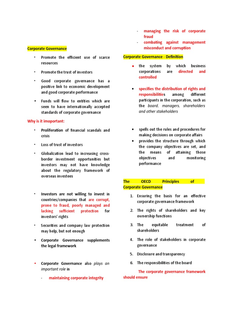 Corporate Governance-Notes | PDF | Corporate Governance | Internal Control