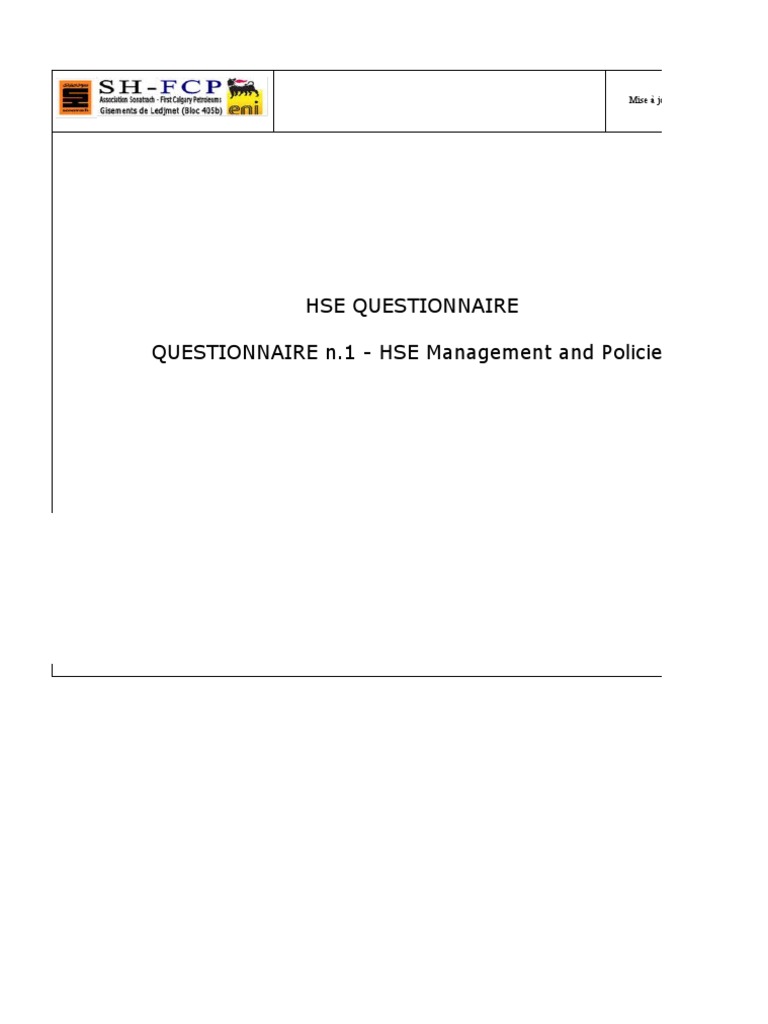 Questionnaire sur la Gestion HSE | PDF | Lieu de travail | Santé et sécurité au travail