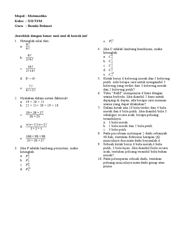 Matematika XII TSM Basuki2022 | PDF